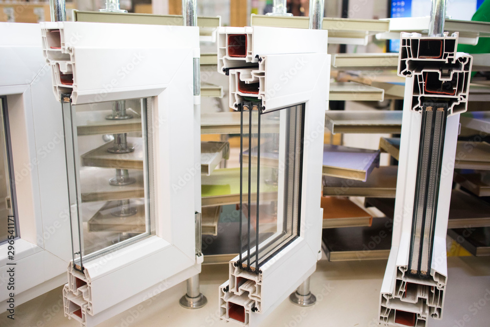 Samples of modern window profiles at the hardware store. Installation ...