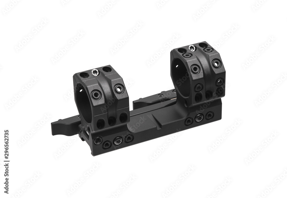 Quick disconnect mount made for holding a scope on a rifle isolated on ...