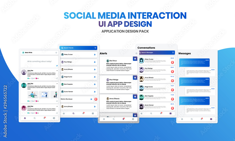 Social Media Interaction UI Design Pack Stock Vector | Adobe Stock