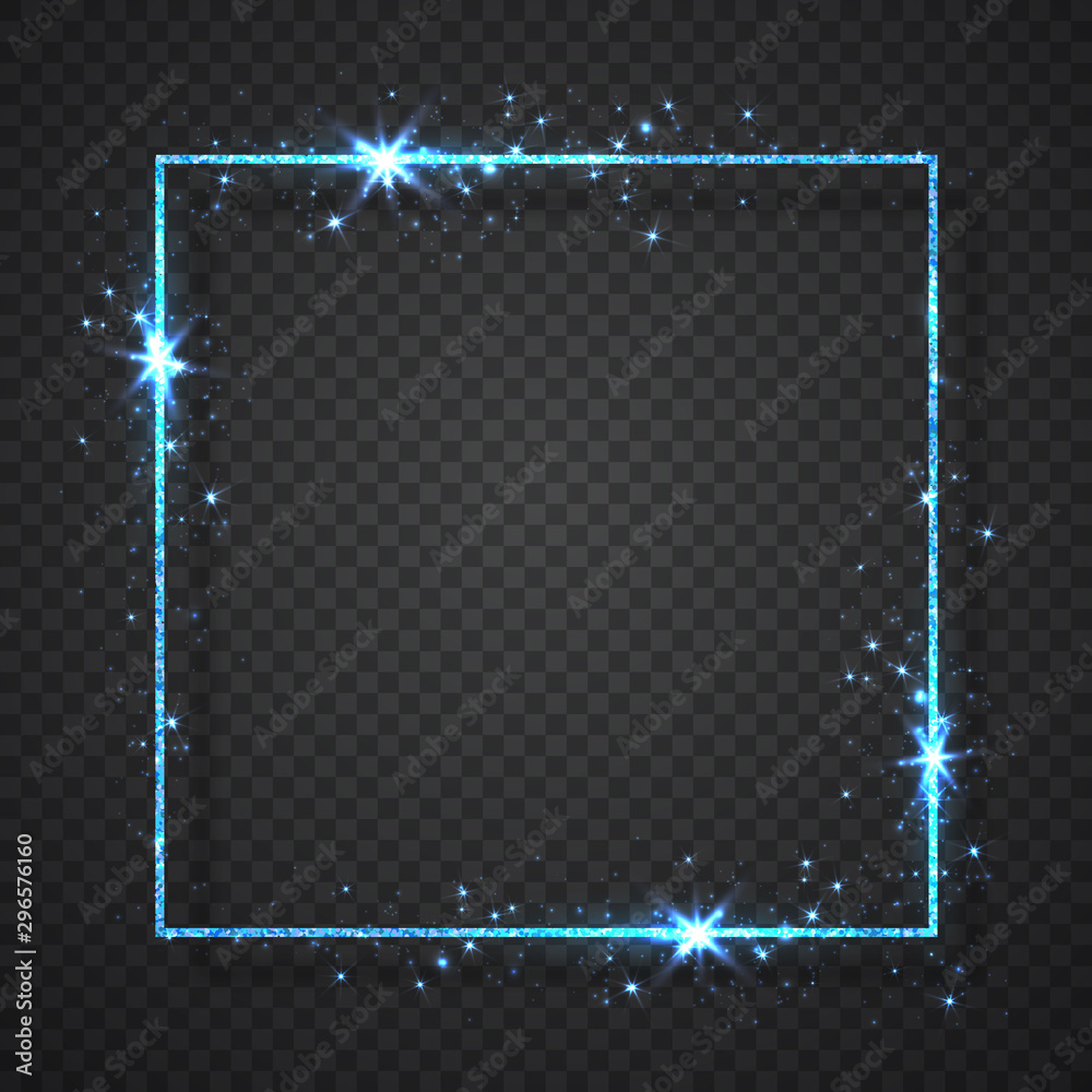 Blue shiny glitter glowing vintage frame with shadows isolated on ...