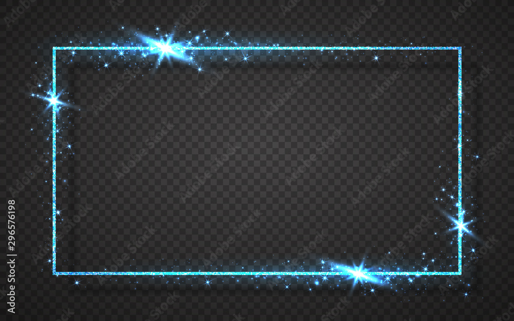 Blue shiny glitter glowing vintage frame with shadows isolated on ...