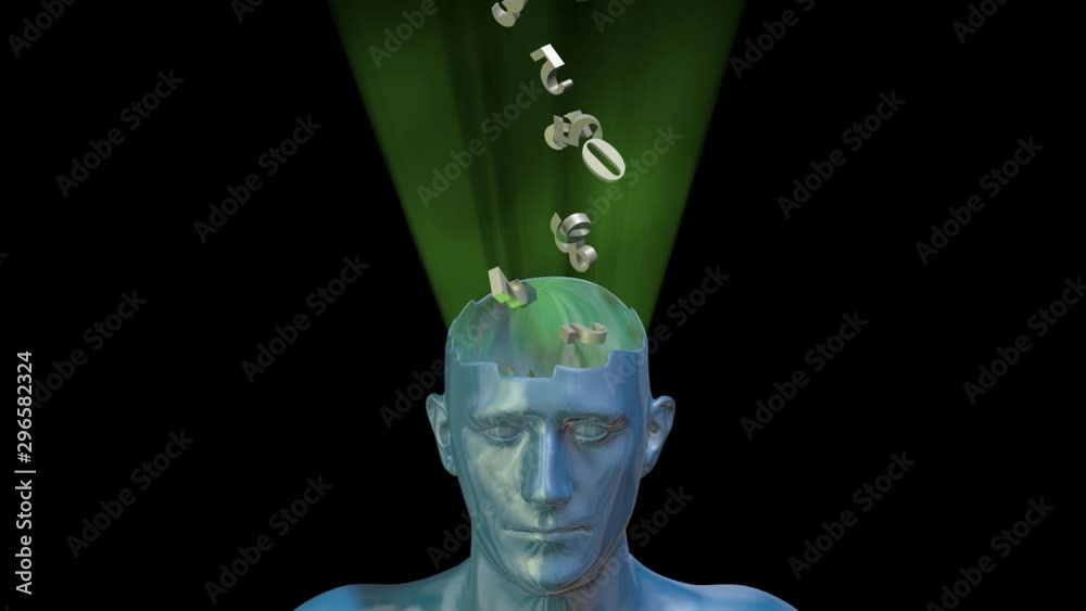 Numbers emitted from human head . Volumetric light rays . 3d rendering ...