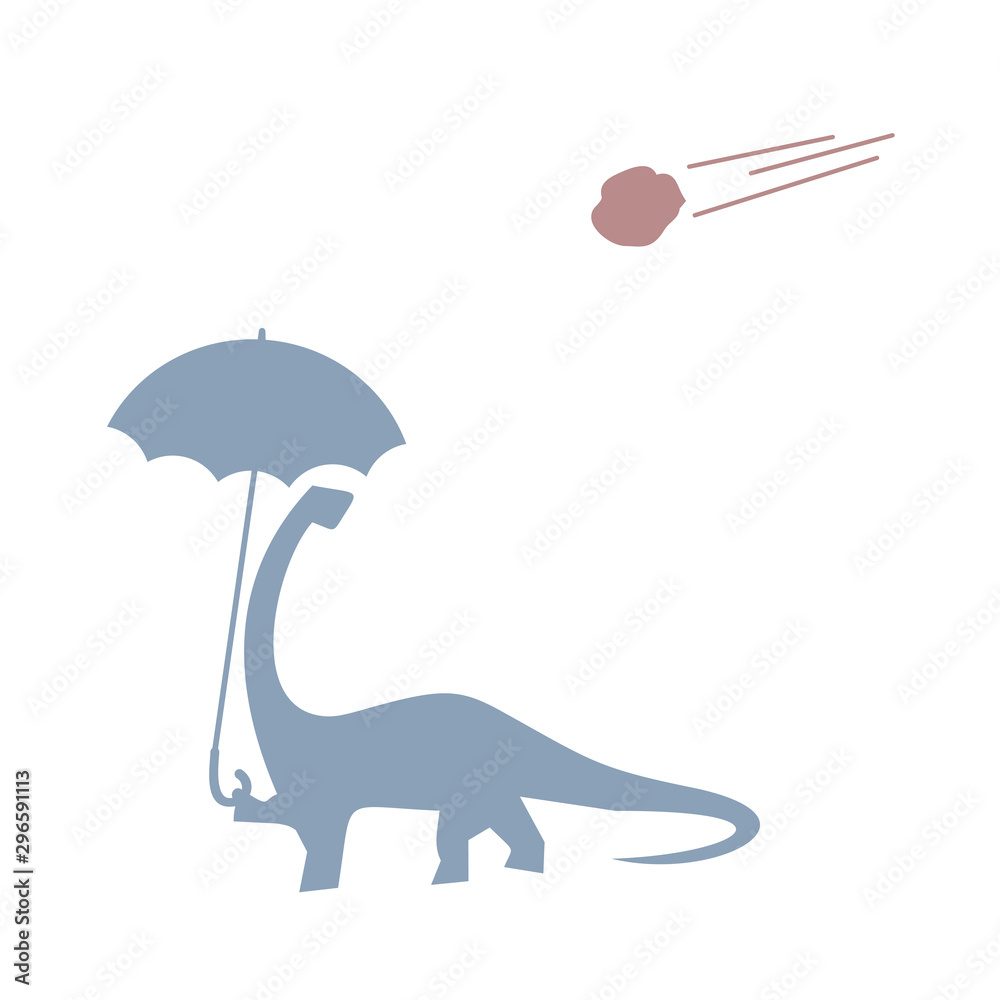 dinosaur with umbrella and meteor falling Stock Vector | Adobe Stock