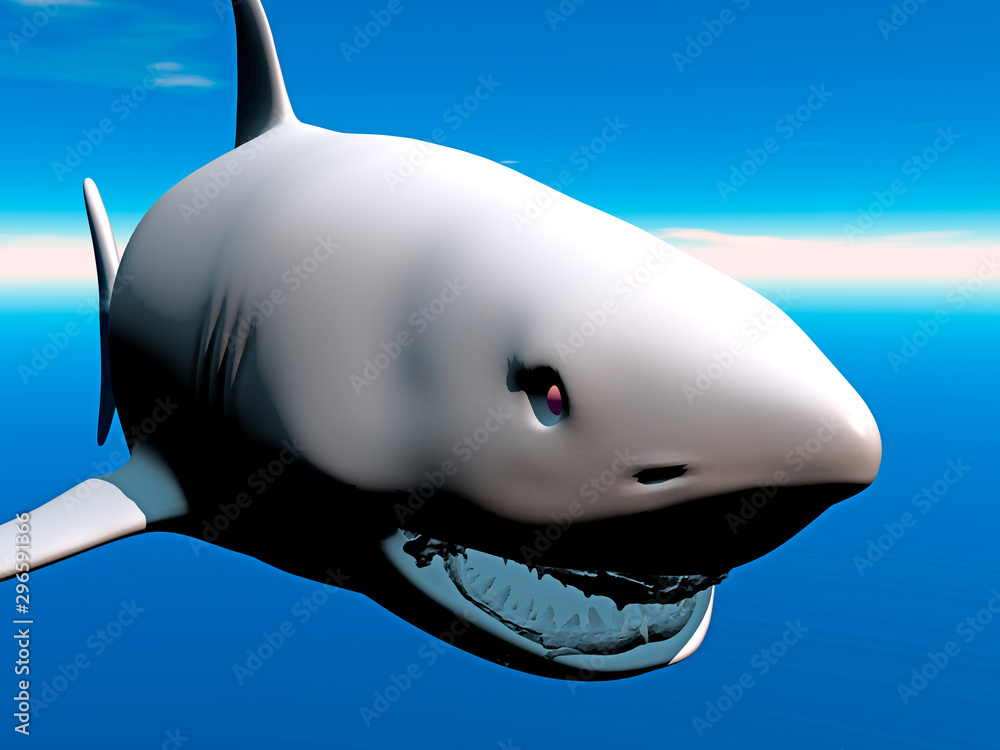 großer Haifisch mit Flossen und Zähnen im Meer Stock Illustration ...