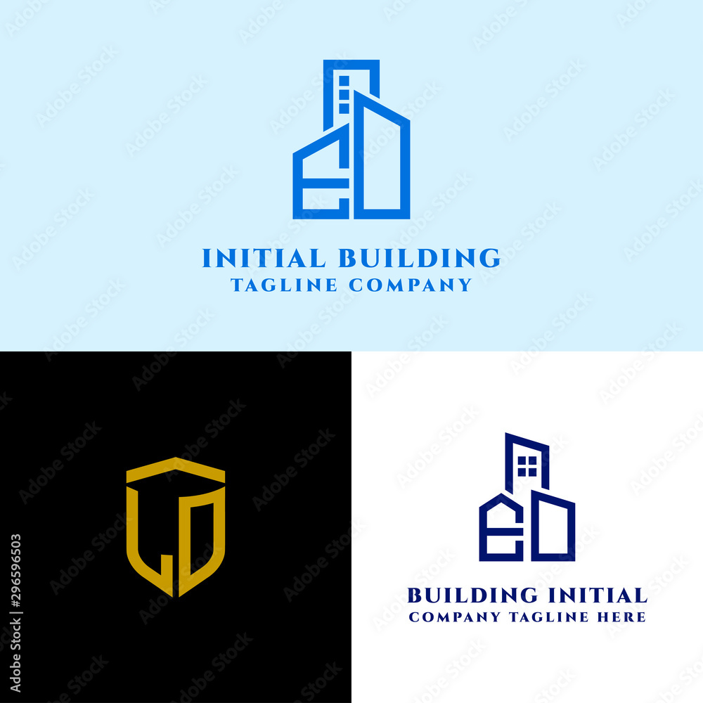 the initial ED logo set concept with vector building templates for ...