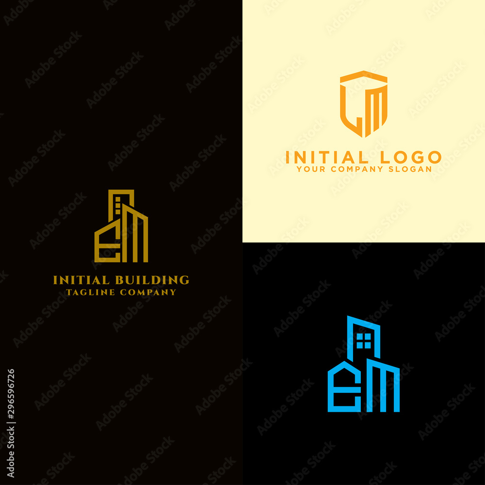 the initial EM logo set concept with vector building templates for ...