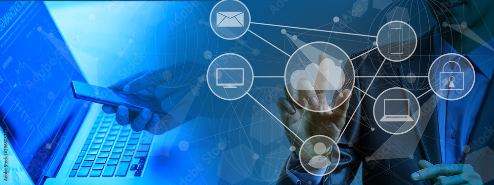 Business data analytics process management with a consultant touching ...