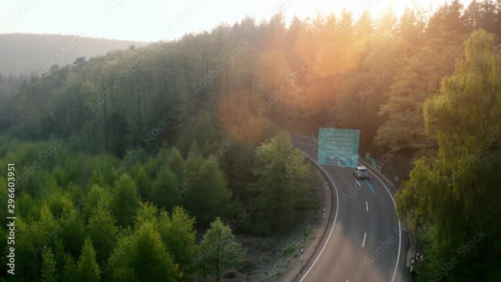 Vidéo Stock Autonomous Electric car driving on a forest highway with ...