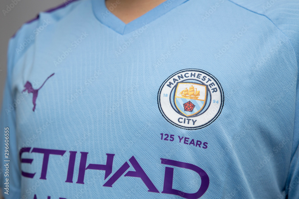 Logo of Manchester City Football Club on the Jersey Stock Photo | Adobe ...