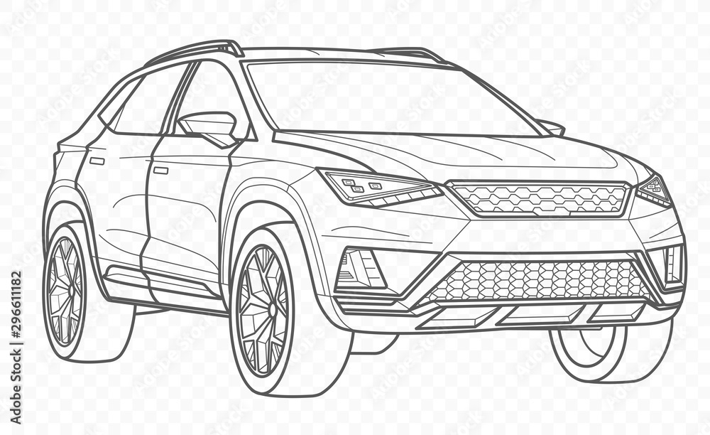 Vector car and automobile on transparent background. Hand drawn sketch ...