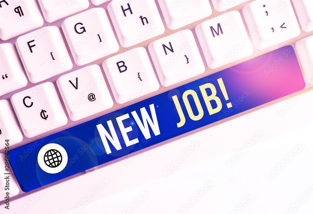 Writing note showing New Job. Business concept for recently having paid ...