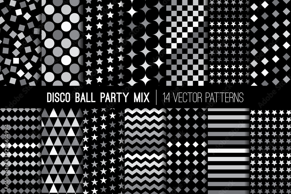 Mirror Disco Ball Party Vector Patterns. Silver Gradient Sparkles. Glow ...