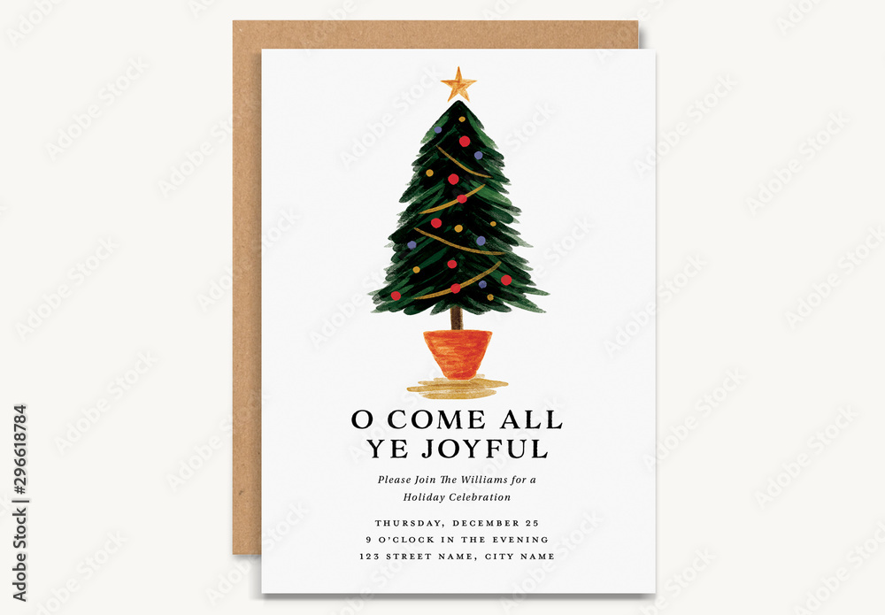 Holiday Party Invitation Layout with Christmas Tree Stock Template ...