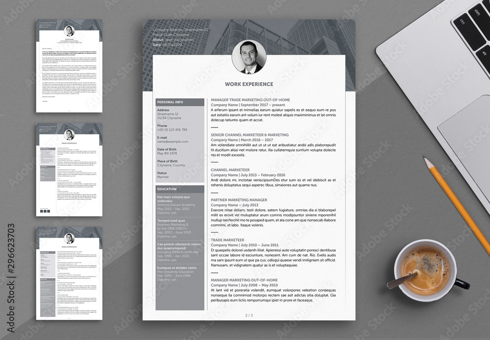 Resume Layout with Grayscale Elements Stock Template | Adobe Stock