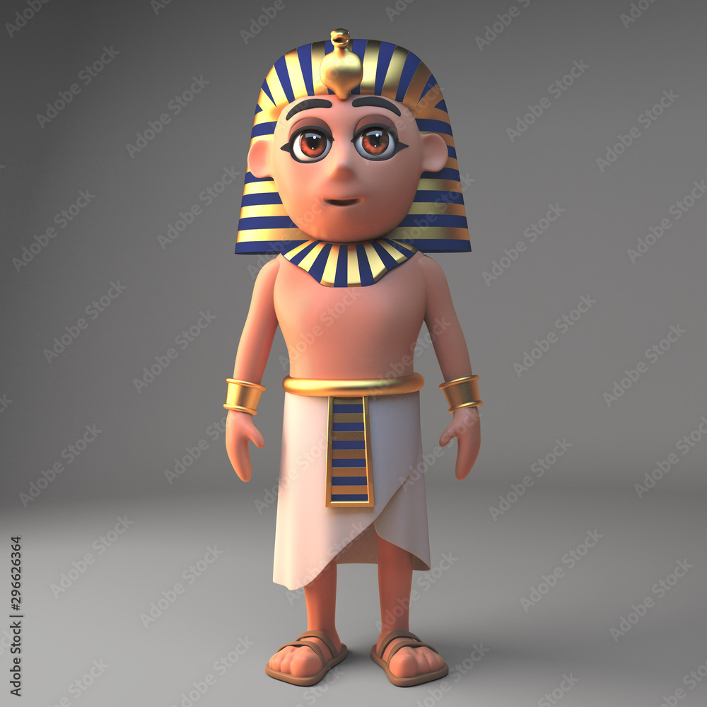 Cartoon 3d pharaoh Tutankhamun character standing still, 3d ...