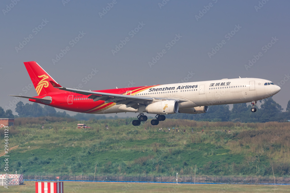 Shenzhen Airlines Airbus A330-300 airplane Chengdu airport Stock Photo ...