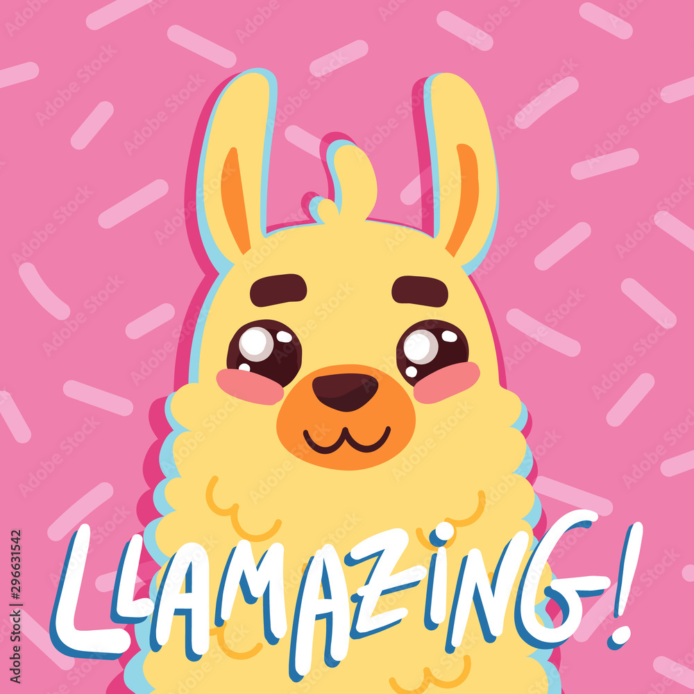 cute cartoon lama alpaca withbunique hand drawn lettering quote ...