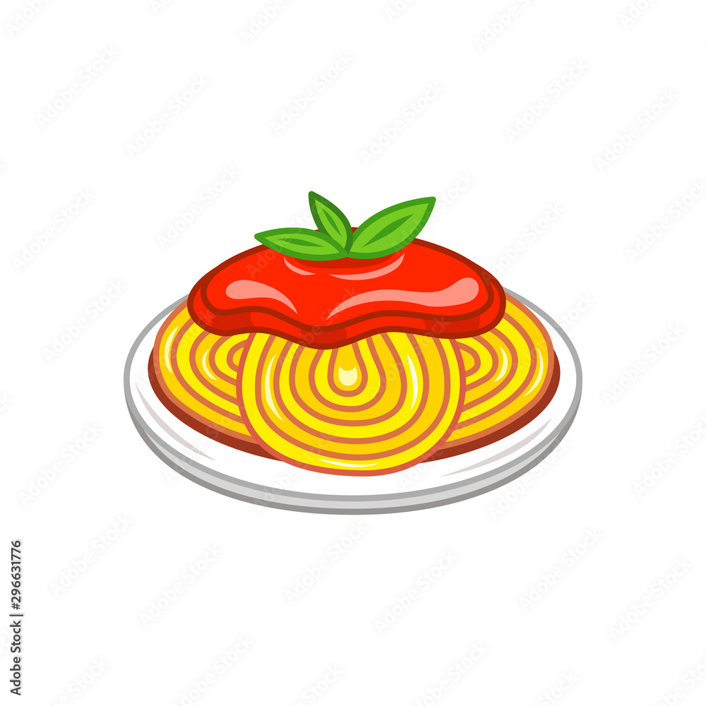 Cartoon plate with pasta. Vector illustration. Stock Vector | Adobe Stock