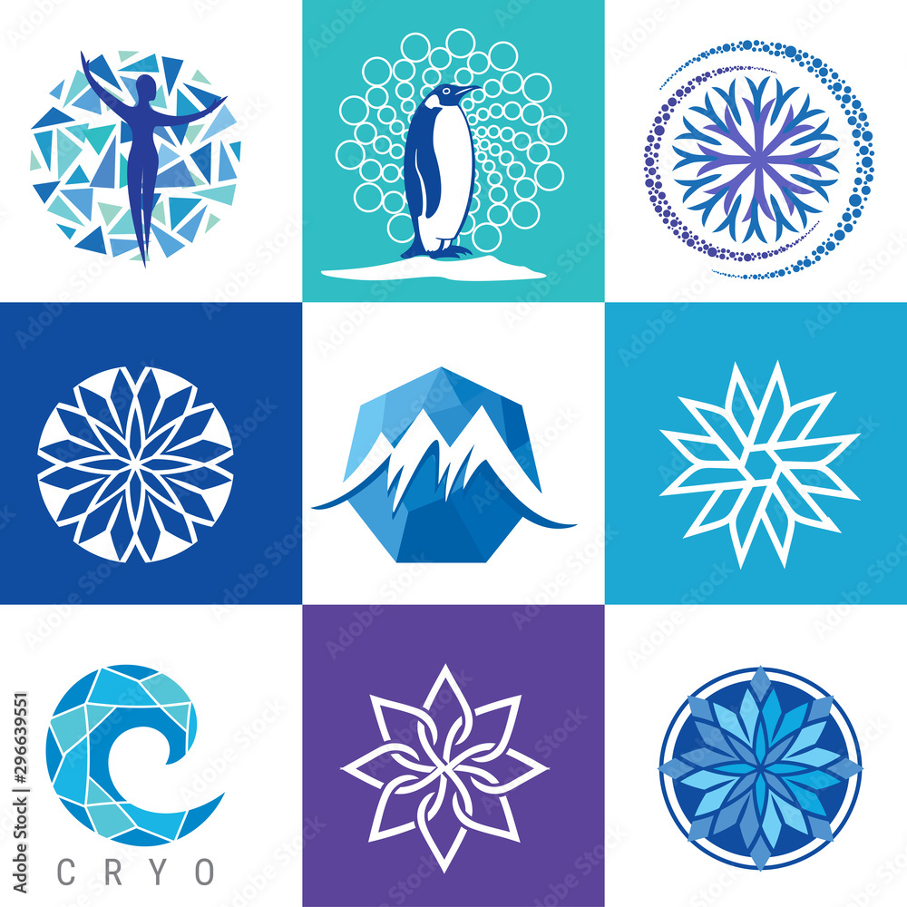 Vector logo for cryotherapy. Concept for Spa freeze technology. Set of ...