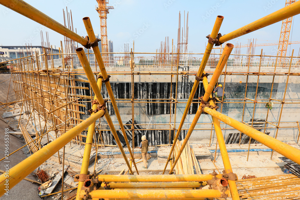 Steel pipe scaffold in the construction site Stock Photo | Adobe Stock