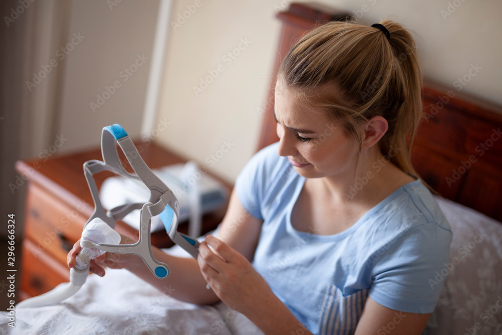 Using cpap for the first time, sleep apnea Stock Photo | Adobe Stock