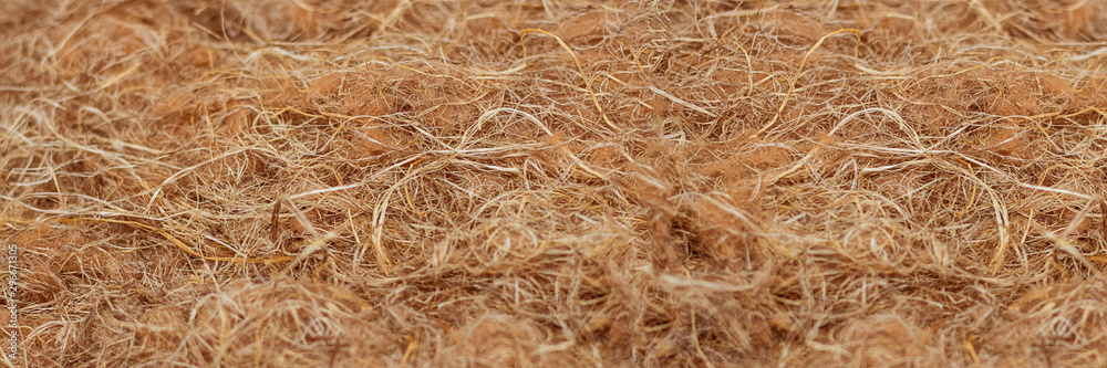 Rough fabric made from natural raw plant fiber. Horizontal long banner ...