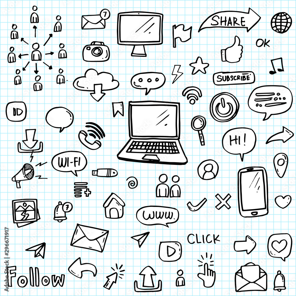 set of social media icon hand drawn. Stock Vector | Adobe Stock