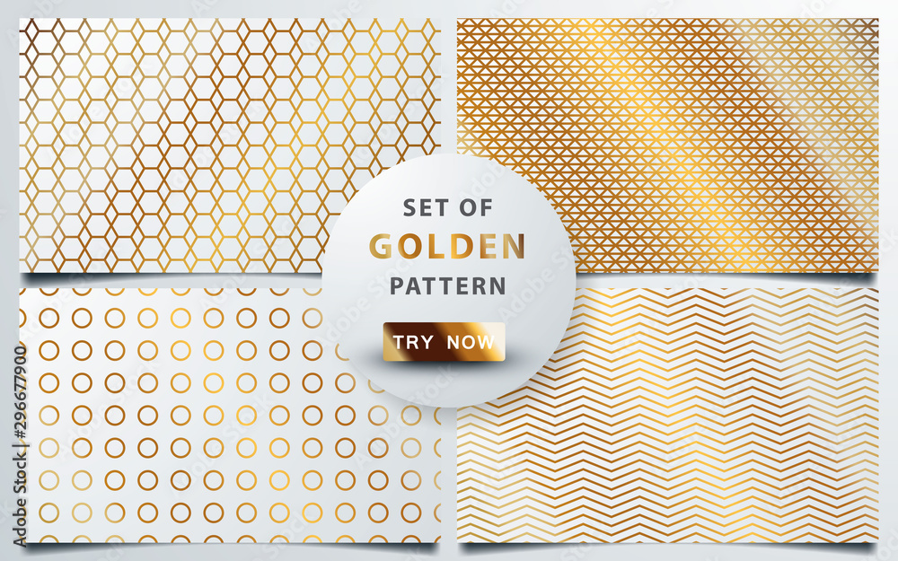 Set of geometric gold pattern. Abstract seamless texture on white ...