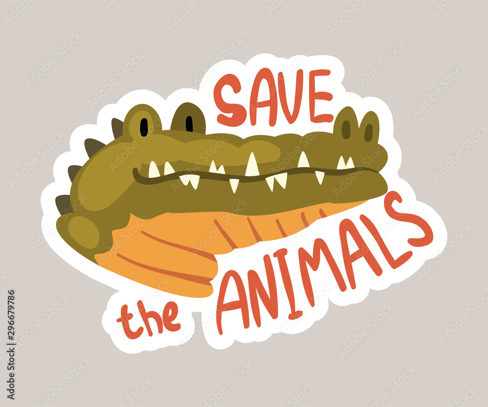 Save the animals tagline sticker cartoon vector illustration Stock ...