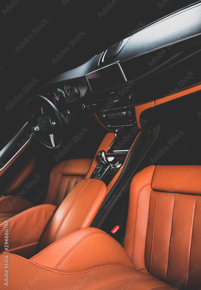 Orange red sand leather luxury car inside Interior Stock Photo | Adobe ...