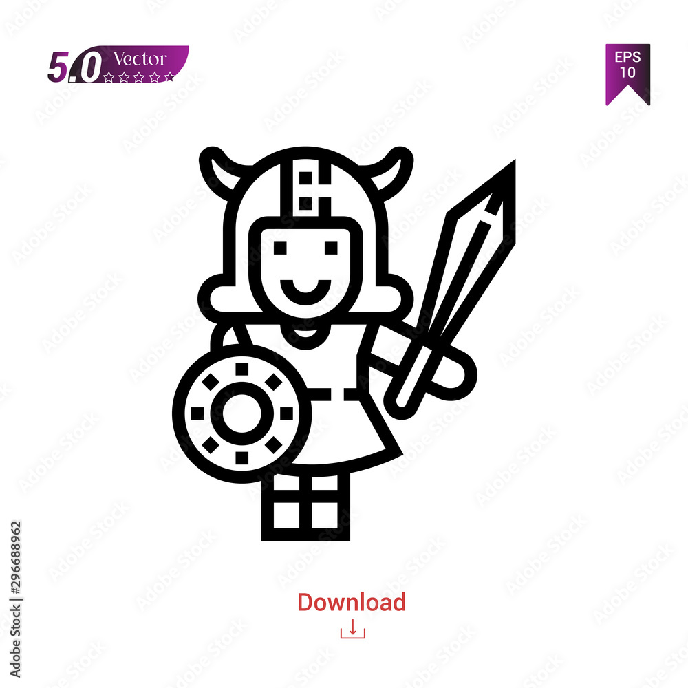 Outline warrior fantasy character icon isolated on white background ...