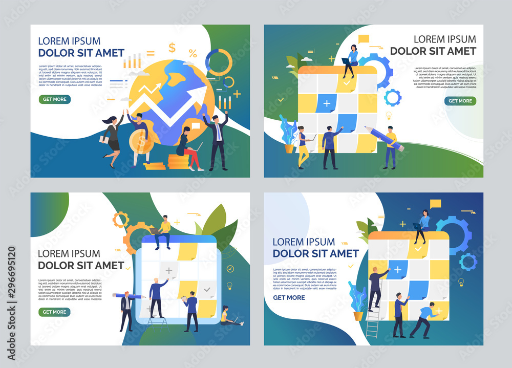Project management illustration set. Team sticking notes on planning ...