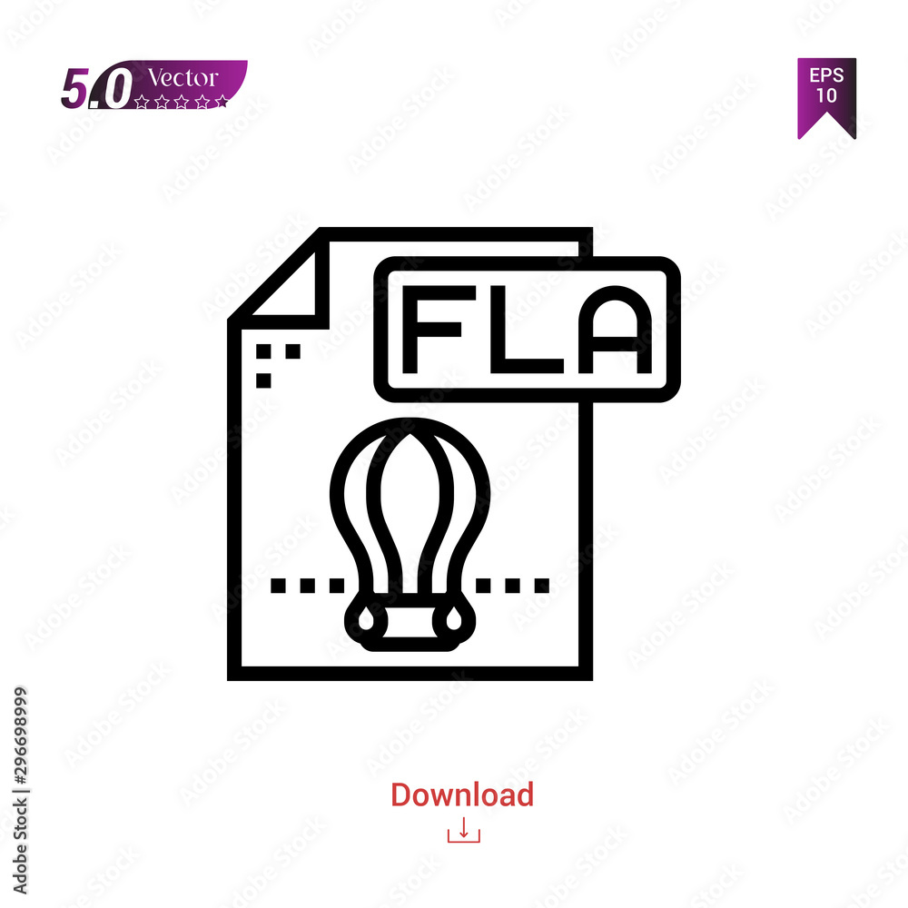 Outline fla file icon isolated on white background. Popular icons for ...