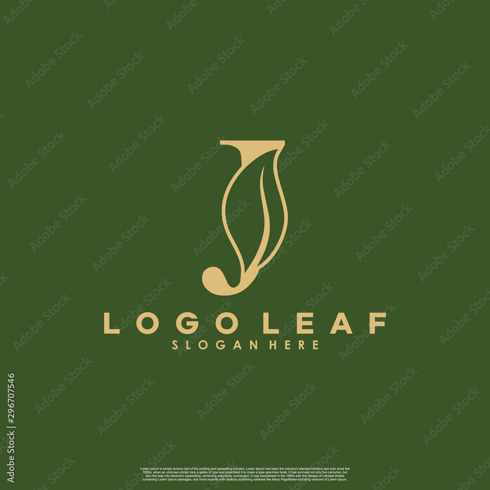 Letter J With Leaf Logo. Green leaf logo icon vector design. Landscape ...