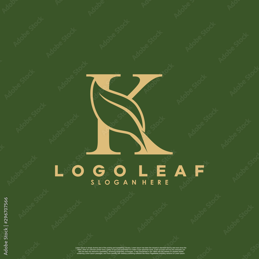 Letter K With Leaf Logo. Green leaf logo icon vector design. Landscape ...