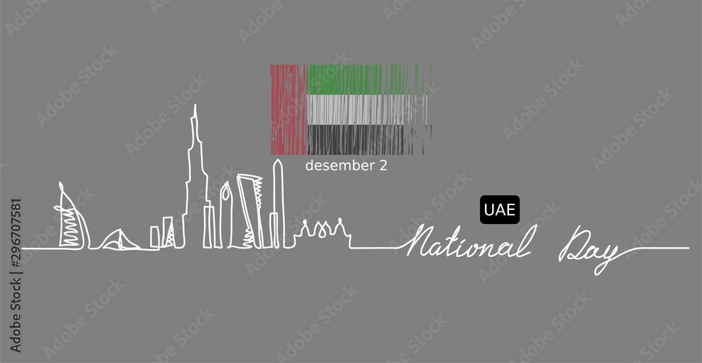 United Arab Emirates (UAE) National Day, December 2. UAE Flag and Dubai ...
