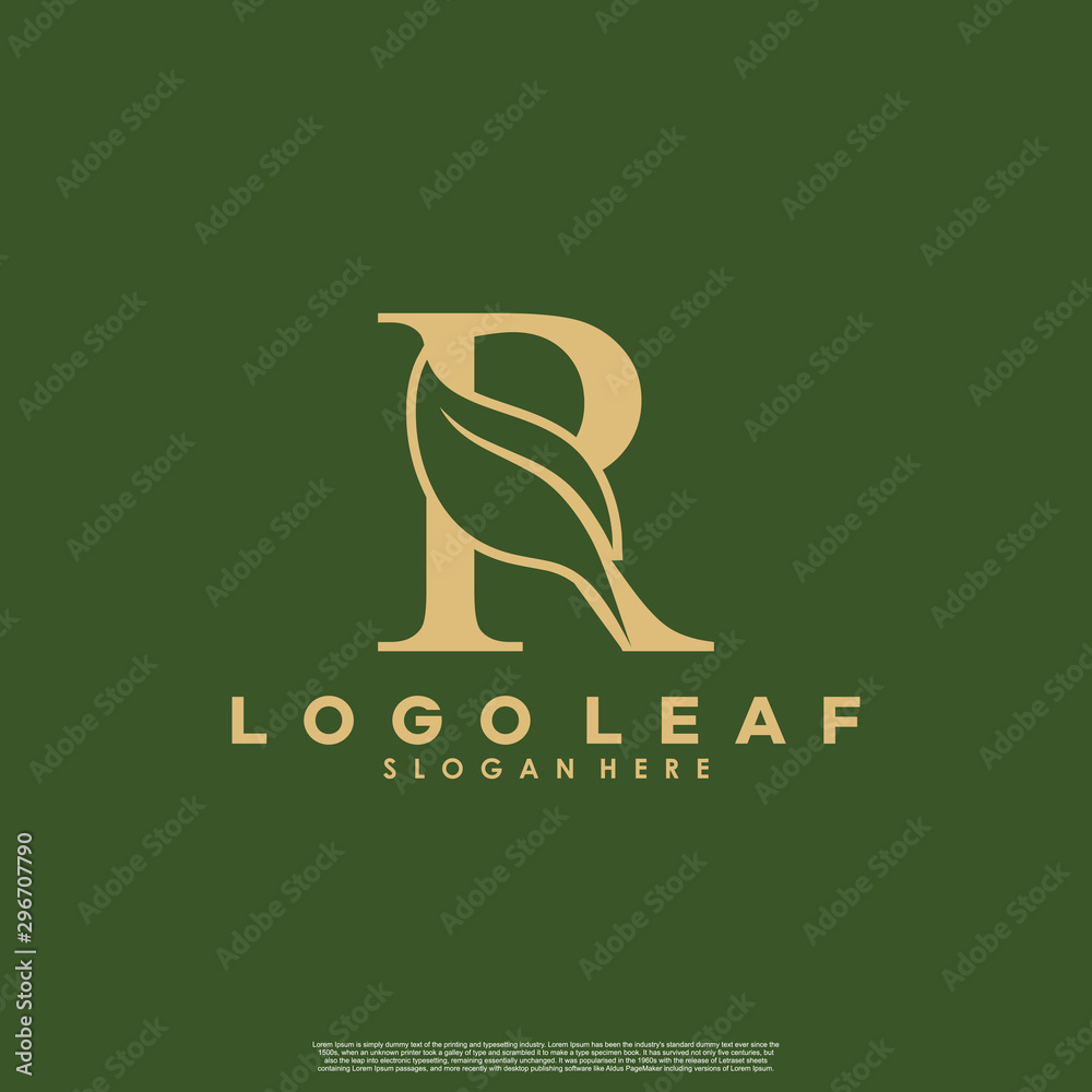 Letter R With Leaf Logo. Green leaf logo icon vector design. Landscape ...