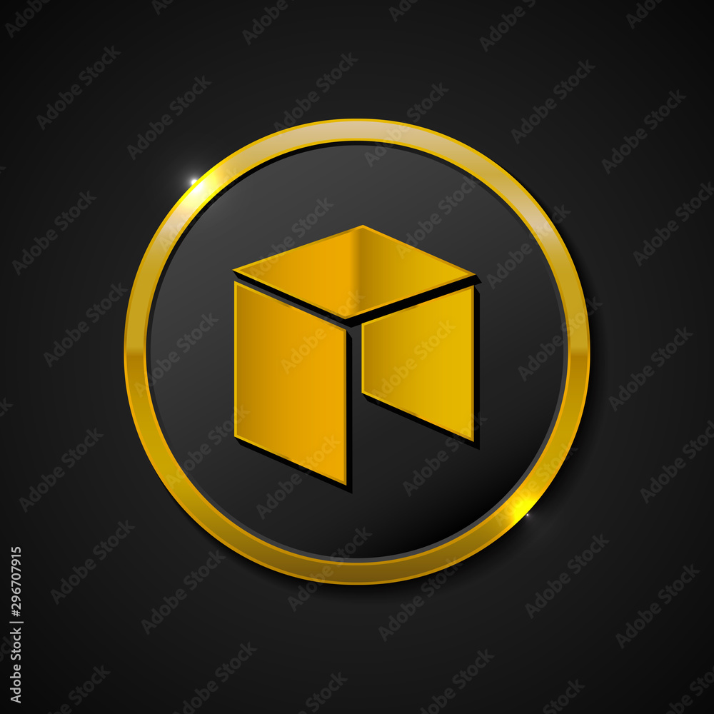 NEO. Accepted sign emblem. Crypto currency. Golden coin with NEO symbol ...