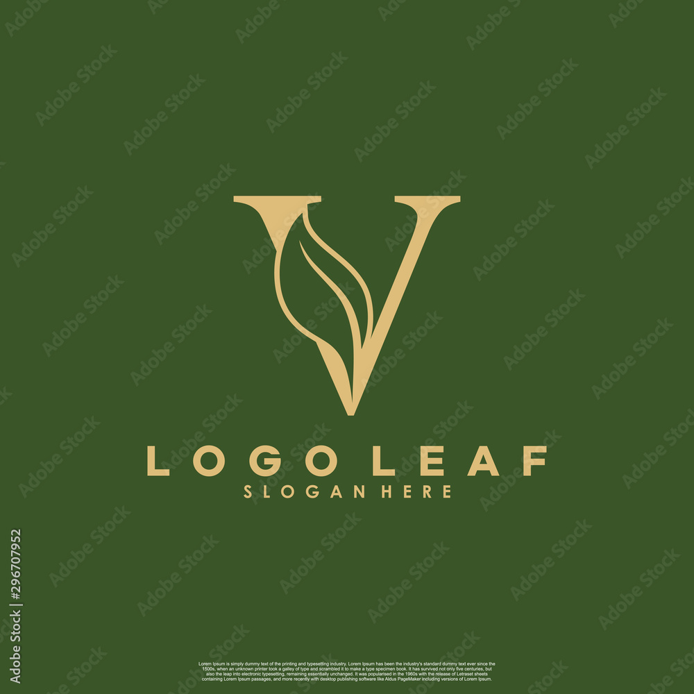 Letter V With Leaf Logo. Green leaf logo icon vector design. Landscape ...