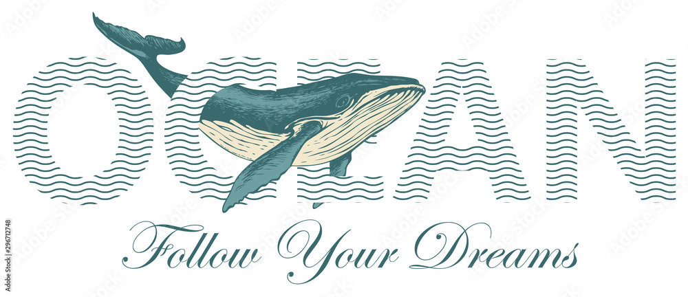 Ocean, lettering for t-shirt design, logo, badge, icon, invitation ...
