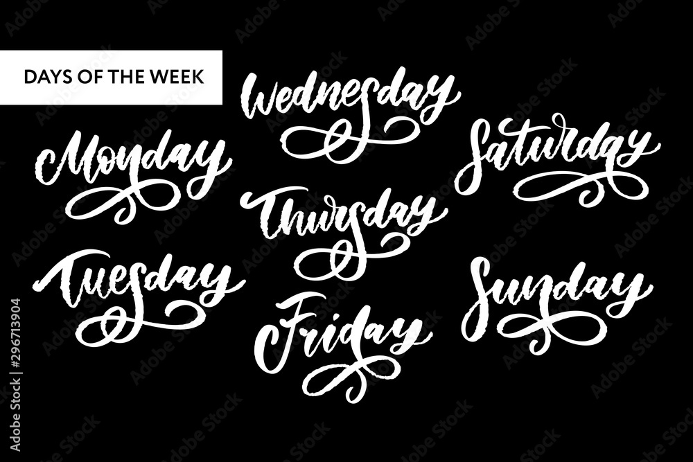 Vector handwritten week days and symbols set. Ink font. Stickers for ...