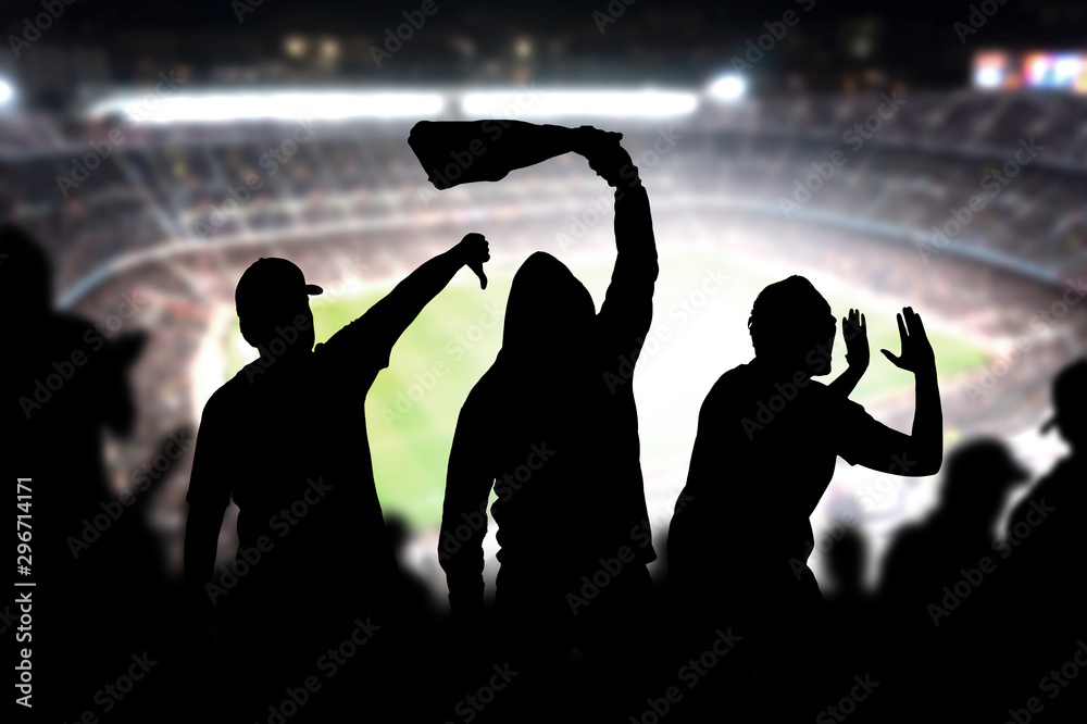 Foto de Football hooligans in game. Angry soccer fans shouting and ...