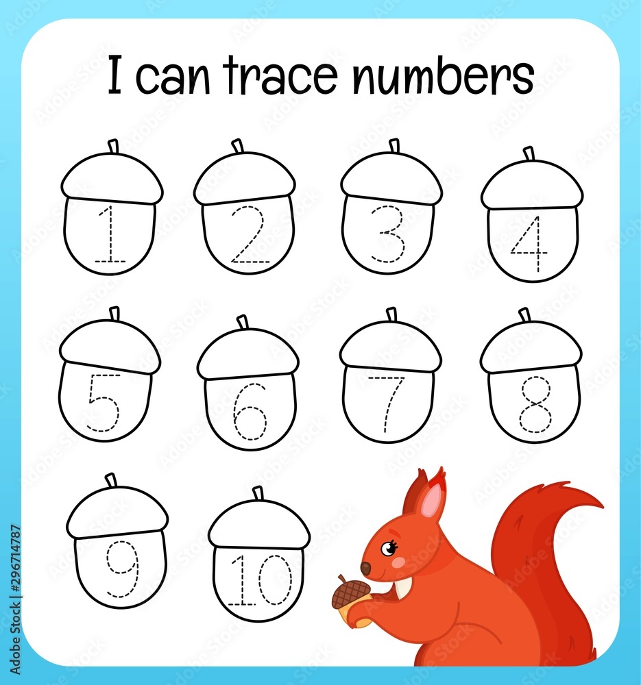 Handwriting practice sheet. Learning numbers 1-10. Educational game for ...