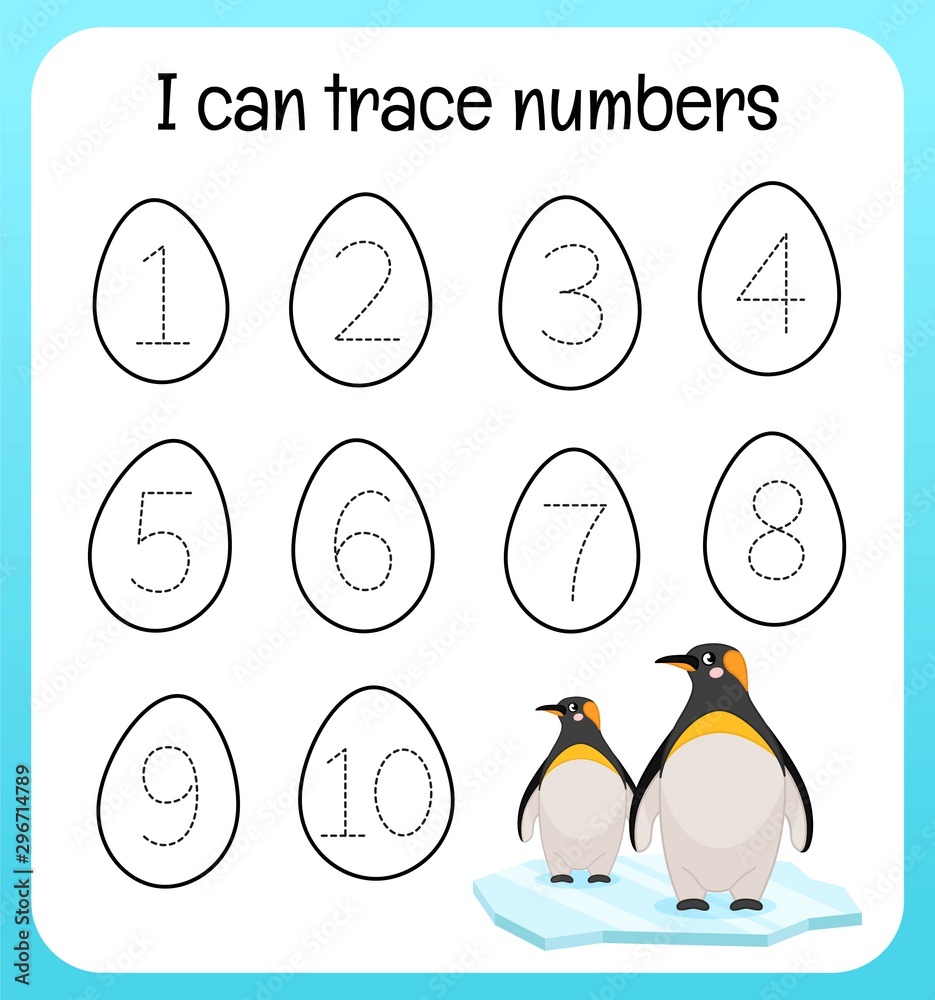 Handwriting practice sheet. Learning numbers 1-10. Educational game for ...