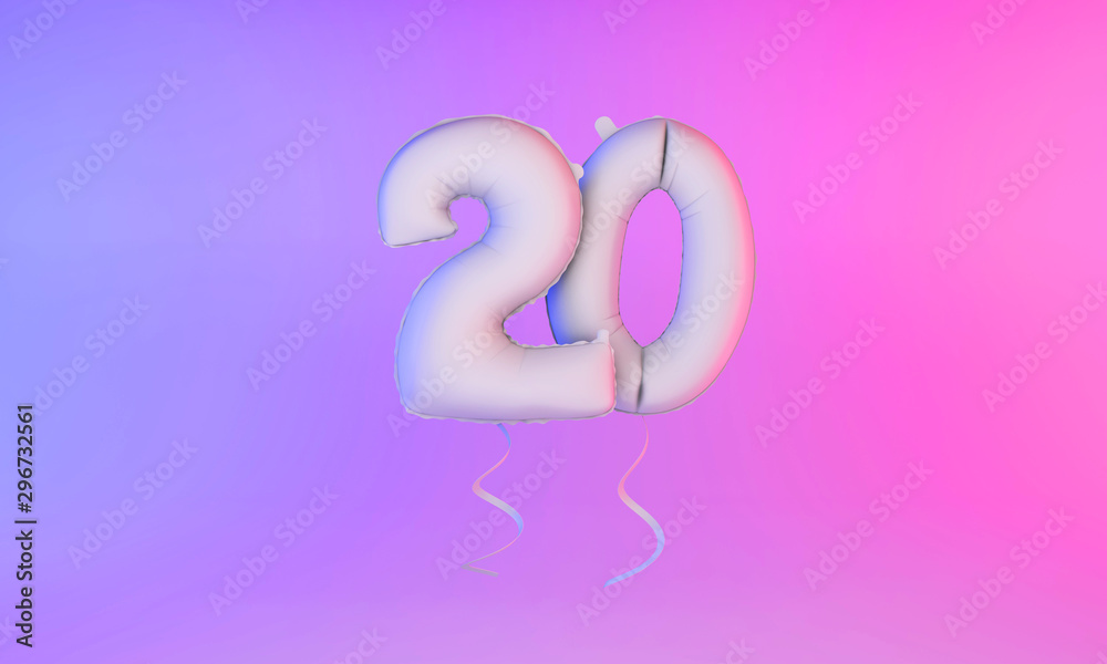 White number 20 celebration balloon greeting background. 3D Rendering ...