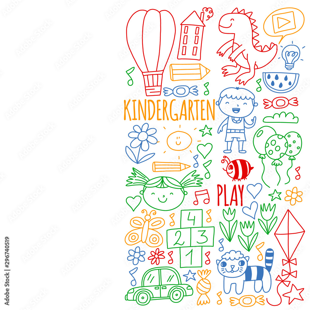 Vector pattern for kindergarten banners, posters with moon, planet ...