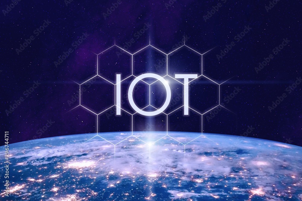 Internet of things (IOT) concept. View on Earth from space futuristic ...