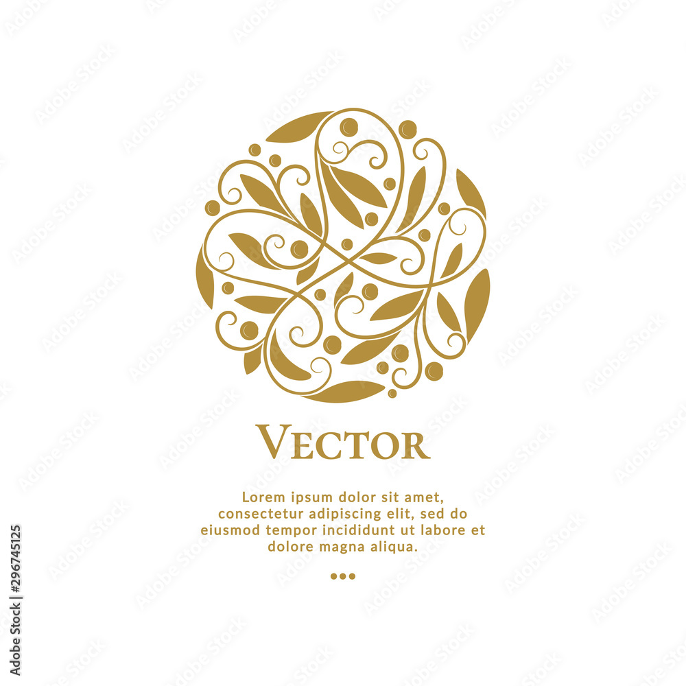 Circle logo design with golden leaves on a white background. Luxury ...