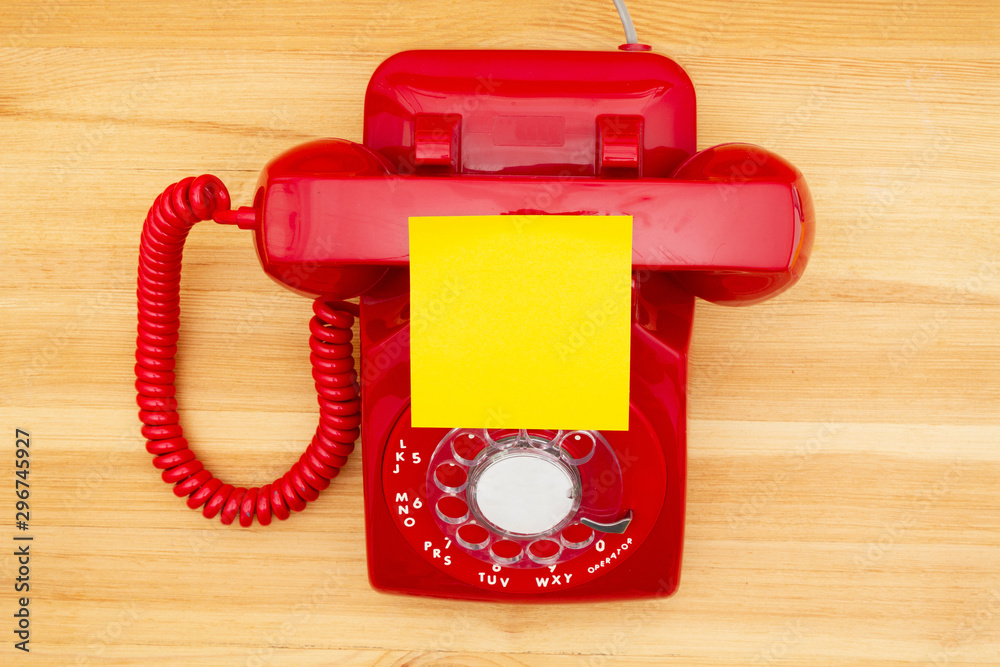 Red old retro rotary landline phone with sticky note Stock Photo ...