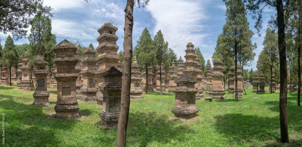 Panoramic view of Pagoda forest in Shaolin temple, Dengfeng, Henan ...